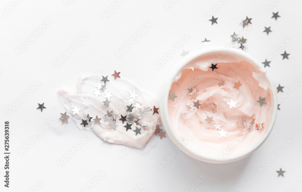 microplastic in cosmetics. Micro plastic particles in a face mask ...