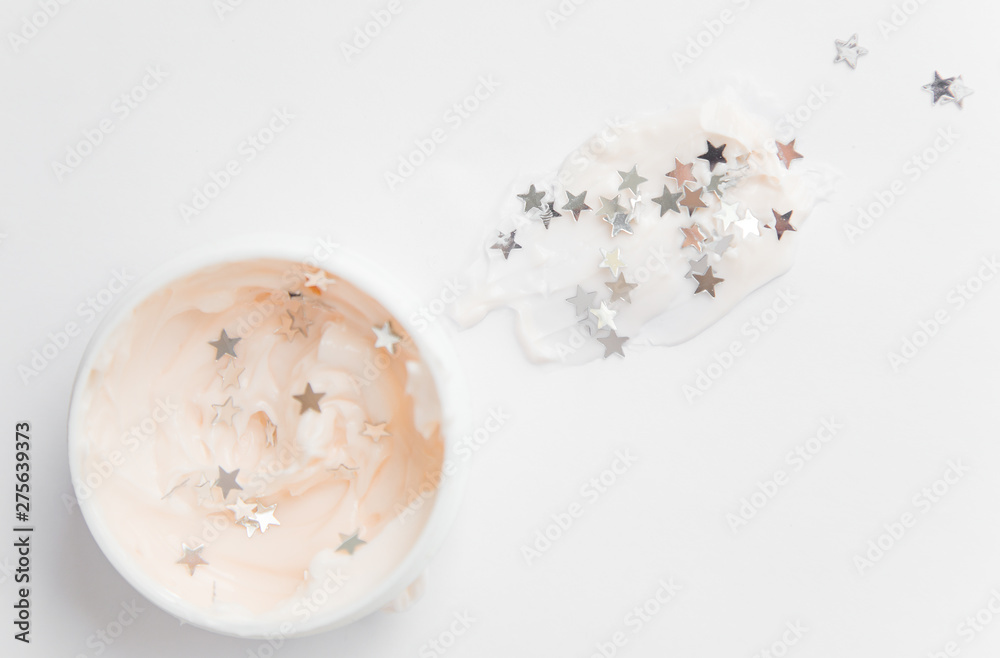 microplastic in cosmetics. Micro plastic particles in a face mask ...