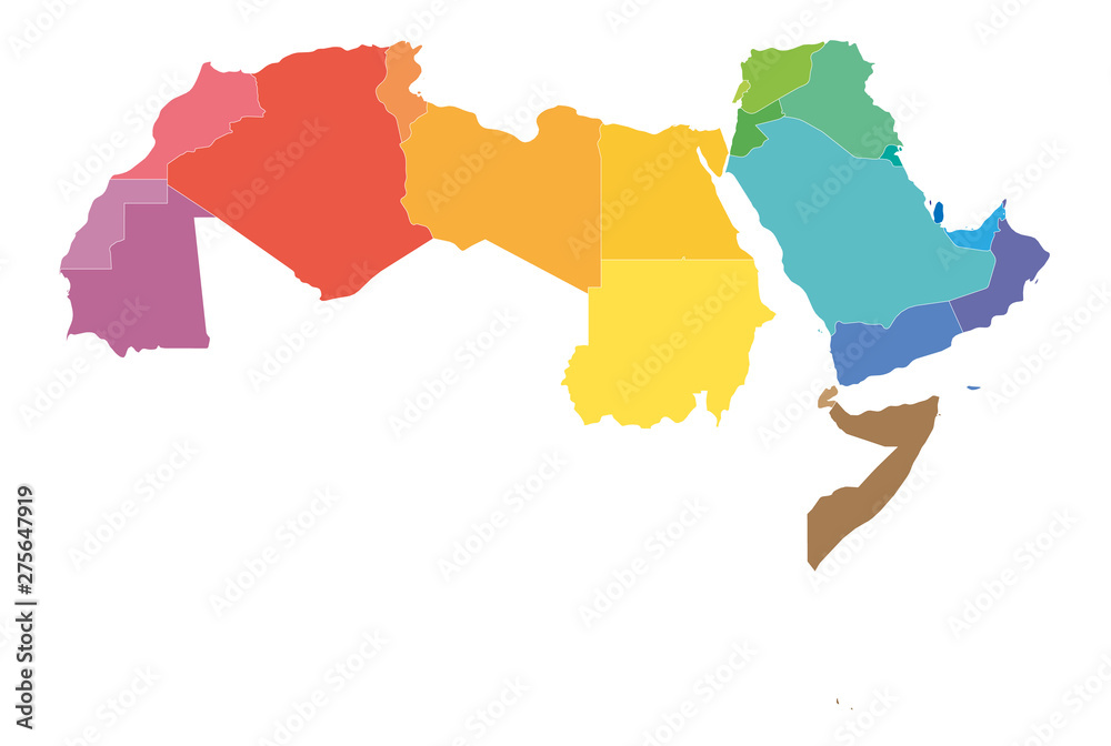 Arab World states political map with colorfully higlighted 22 arabic ...