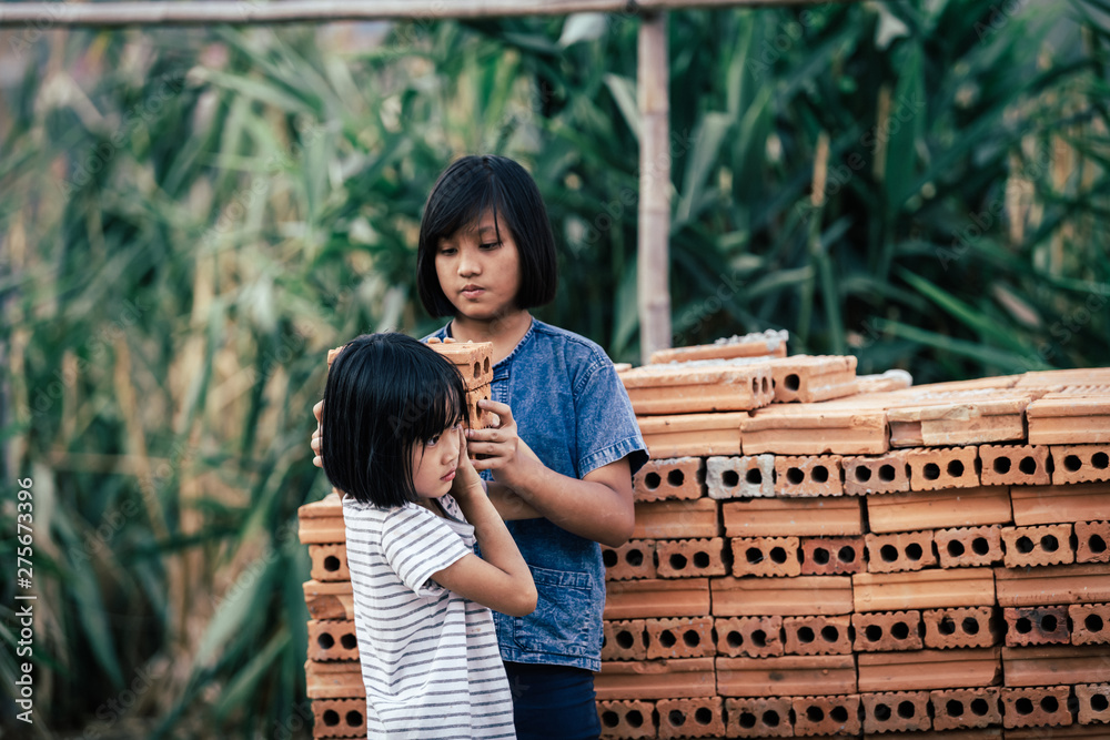 Children are forced to work in the construction area. Human rights ...