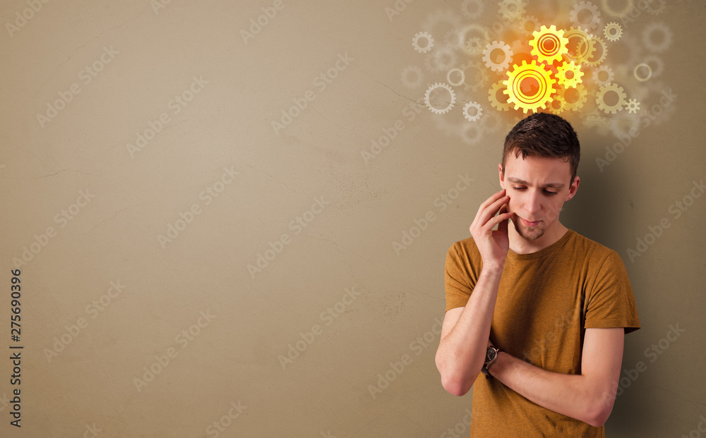 Business person thinking with brainstorming concept and copy space ...