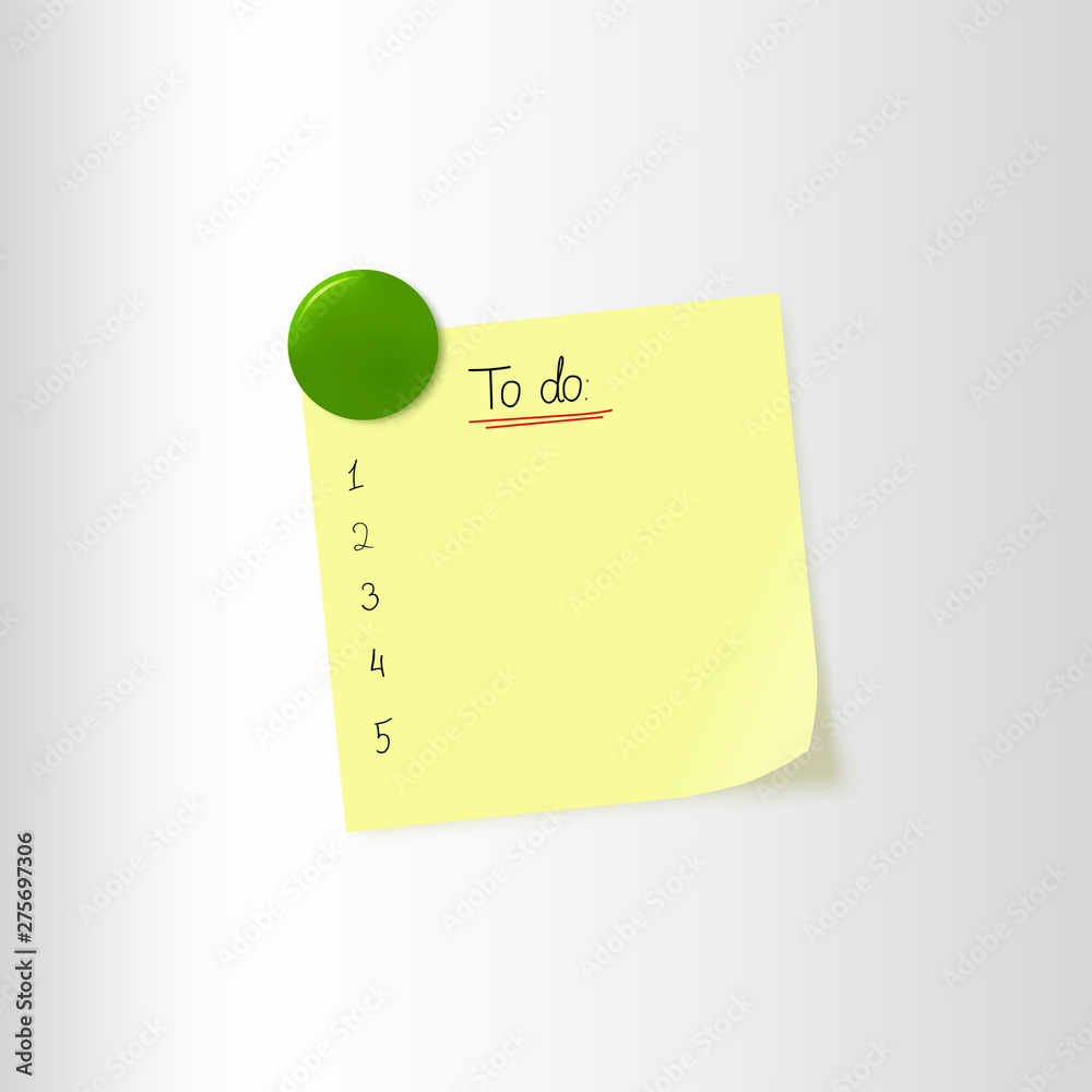 Vector illustration of note paper with 'To do' text sign and magnet on ...