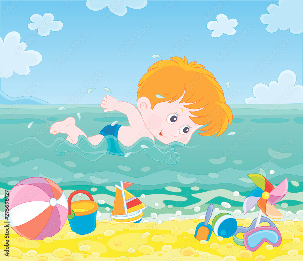 Swimming Cartoon Boy