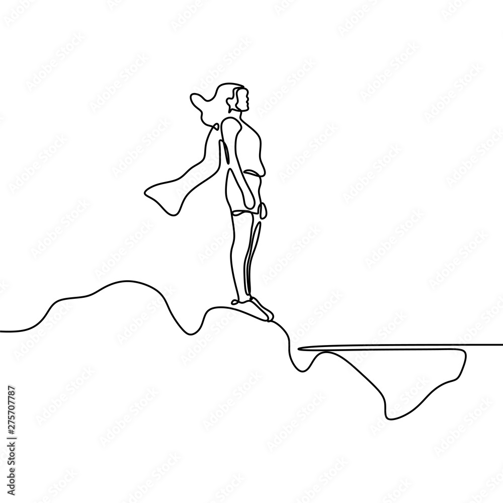Strong women continuous one line drawing minimalist design on white ...