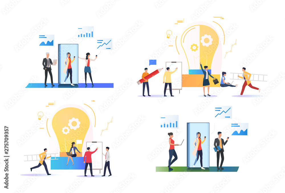 Set of modern people working in analytic company. Flat cartoon ...