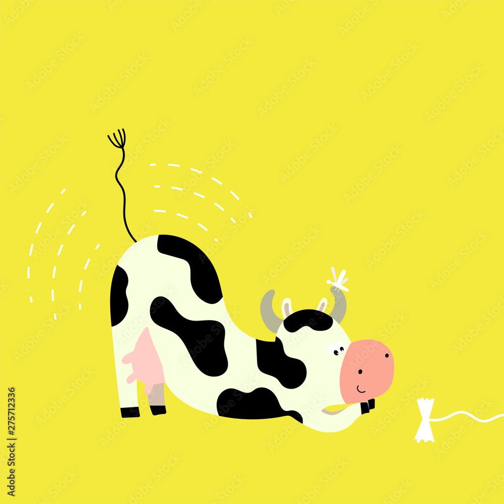 Cow cartoon. Cute funny farm milk animal character in action pose - cow ...
