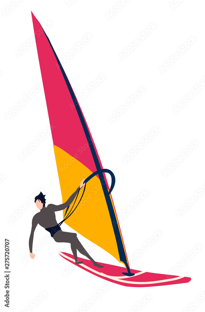 Windsurfer isolated on white background, Windsurfing flat vector ...
