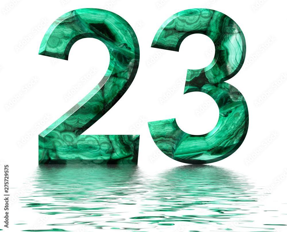Arabic numeral 23, twenty three, from natural green malachite ...
