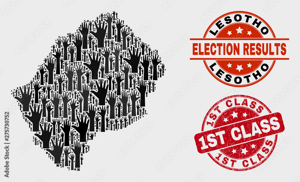 Stockvector Democracy Lesotho map and stamps. Red round 1St Class ...