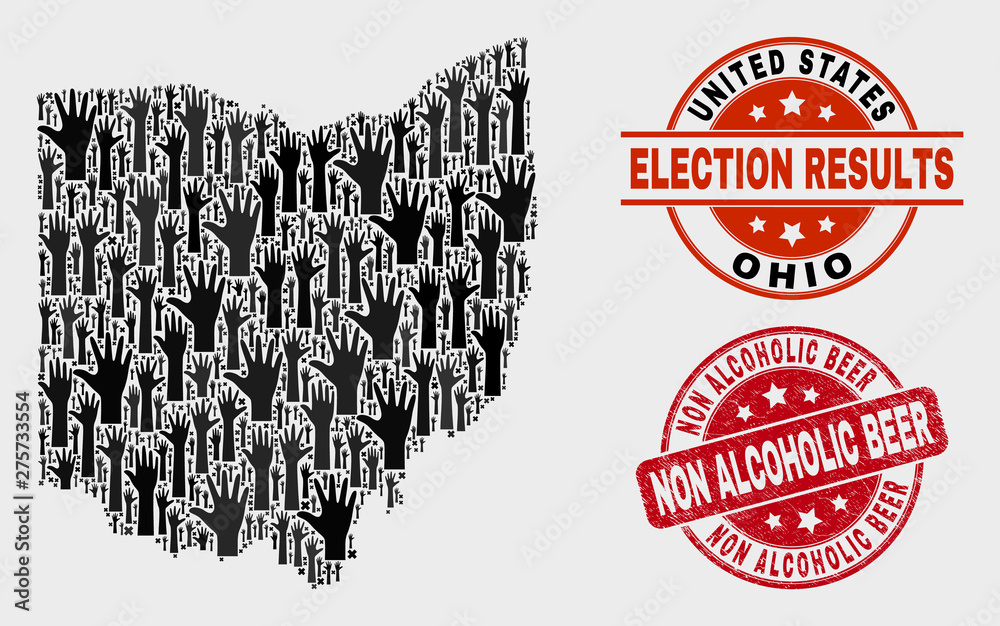 Vote Ohio State map and seal stamps. Red round Non Alcoholic Beer ...