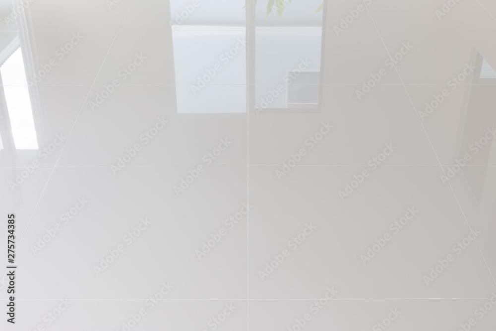 White tile floor background in perspective view. Clean, shiny, symmetry ...