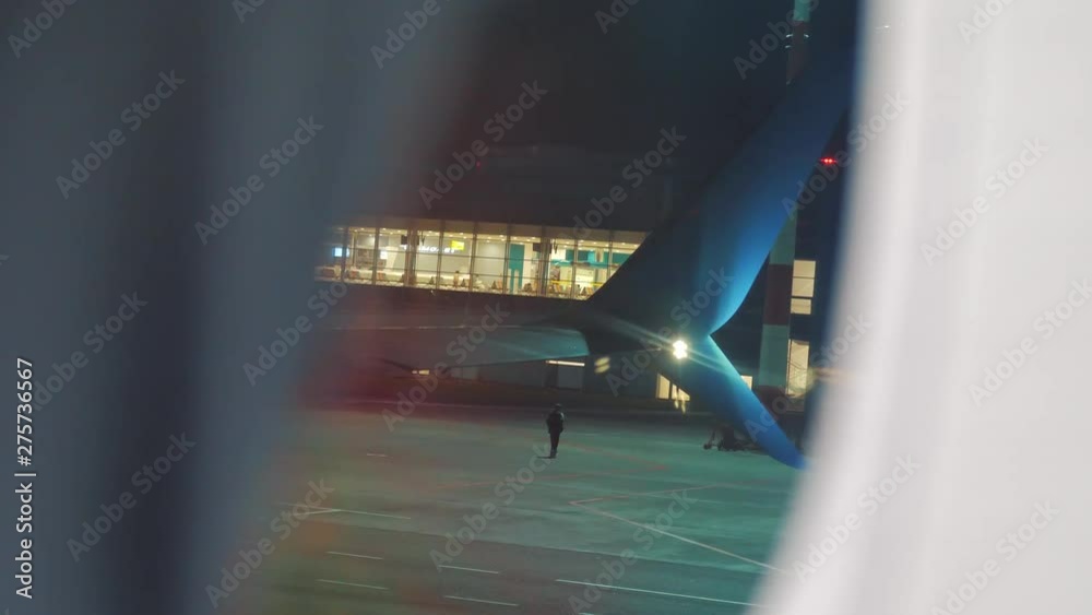 takeoff airplane aircraft flight concept. the plane taking off at night ...