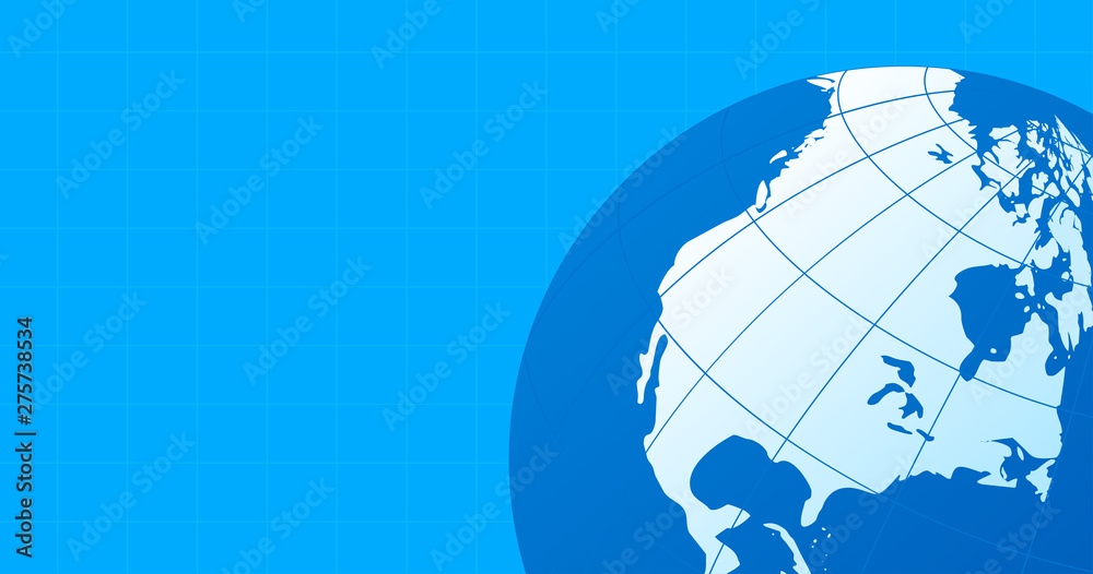 widescreen North America map on wireframe globe in blue color ...