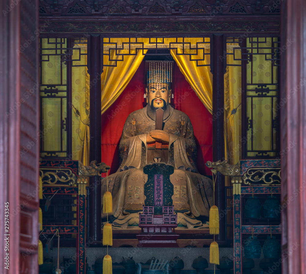 Statue of Confucius or Kongzi in Confucian Temple or Kongmiao at ...
