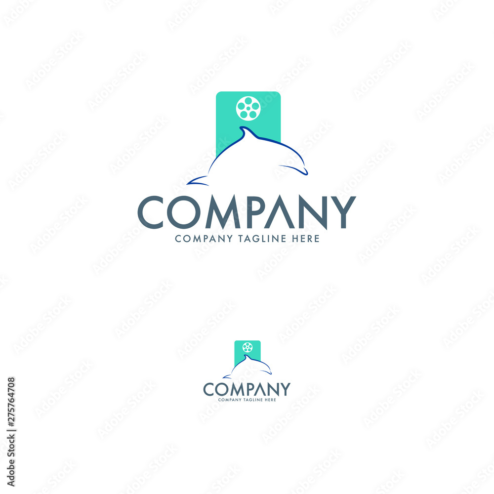 Dolphin Film Logo Design Template Stock Vector | Adobe Stock