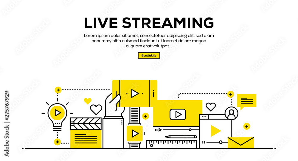 LIVE STREAMING FLAT LINE WEB BANNER DESIGN Stock Vector | Adobe Stock