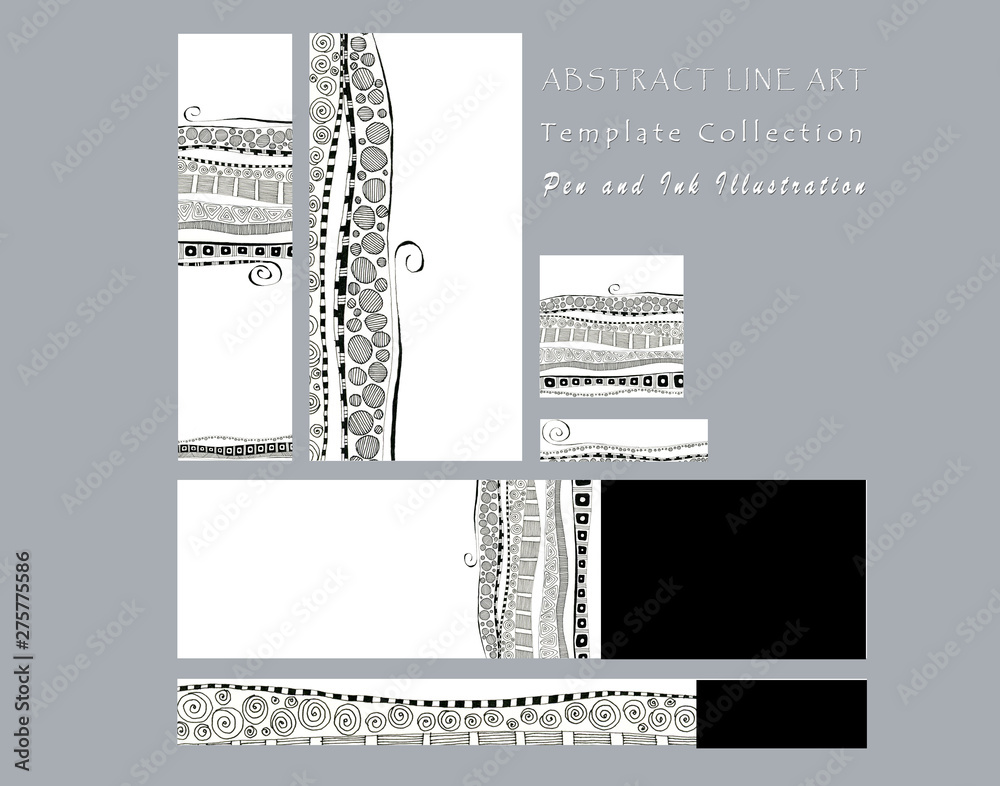 Abstract Line Art Set of Templates. Pen and Ink Collection for Cards ...