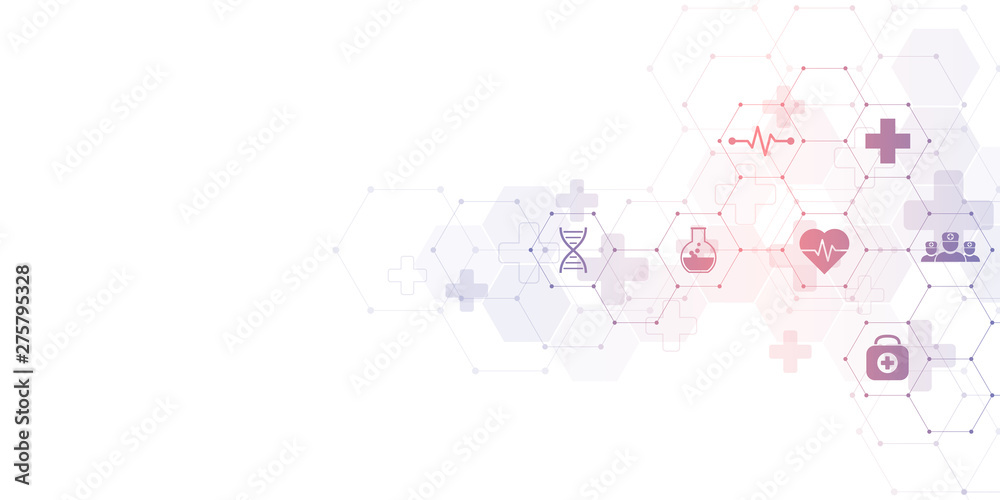 Abstract medical background with flat icons and symbols. Template ...