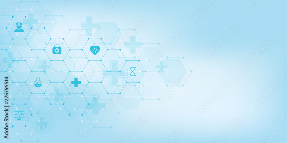 Abstract medical background with flat icons and symbols. Template ...