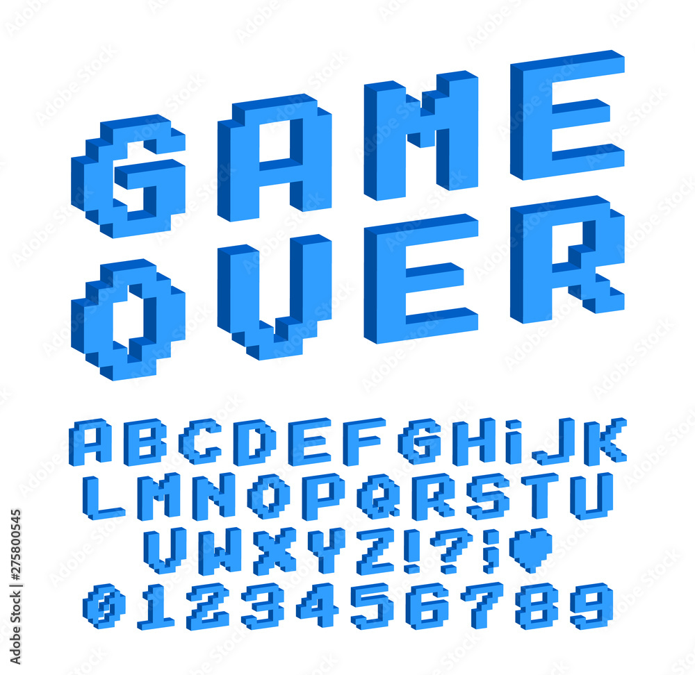 Set of vector letters in retro style. Game design. Font of old games. 8 ...