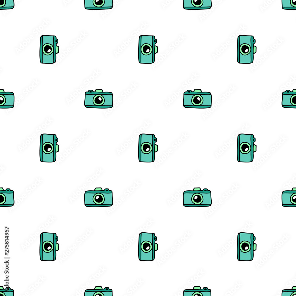 Hand Draw Camera Seamless Pattern. Vector colorful Endless White ...