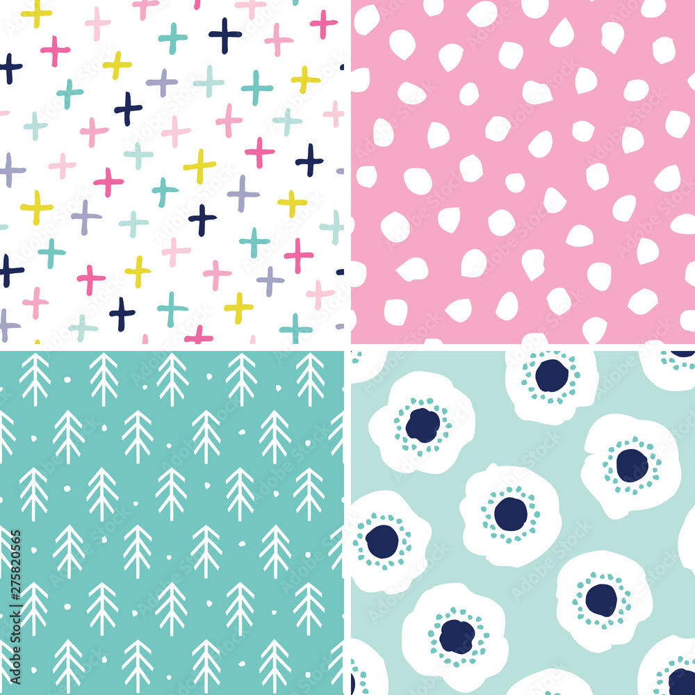 Vector set of 4 seamless abstract backgrounds in pink and mint. Minimal ...