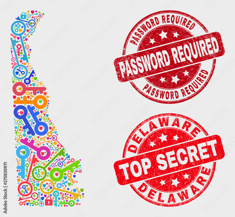 Safety Delaware State map and stamps. Red rounded Top Secret and ...