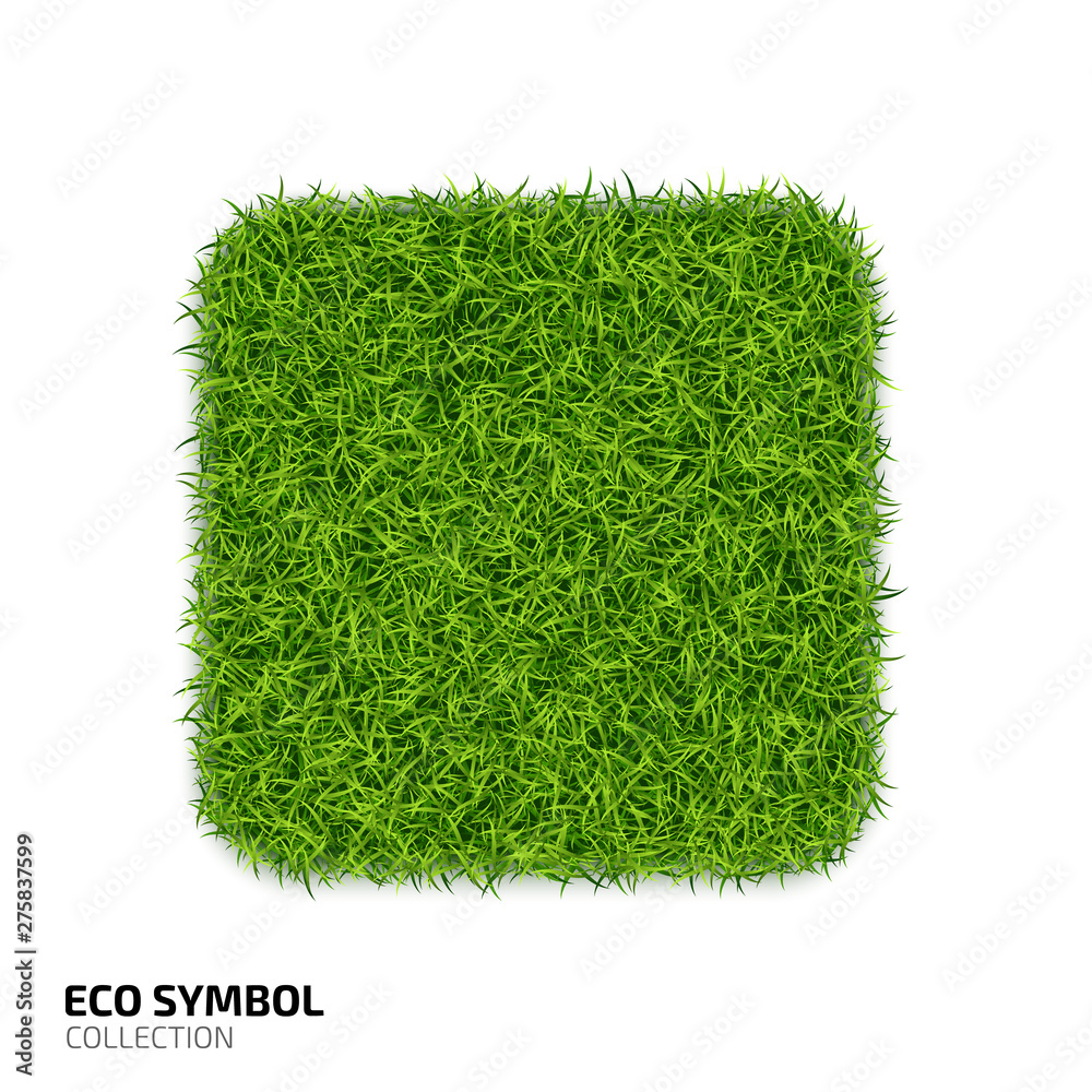 Square icon from green grass. Eco rectangle icon isolated on white ...