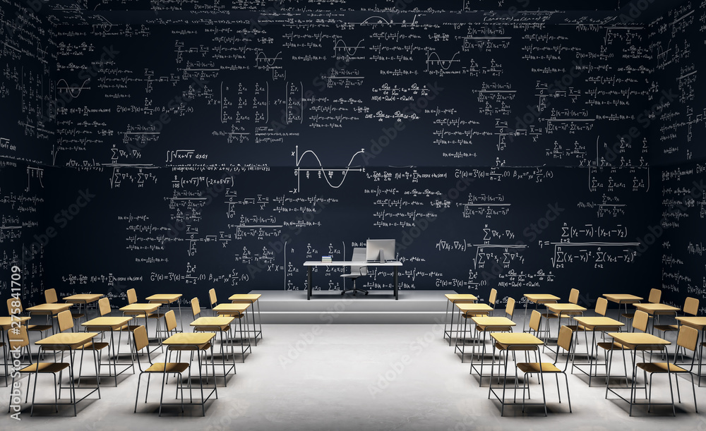 Modern classroom with math formulas Stock Photo | Adobe Stock