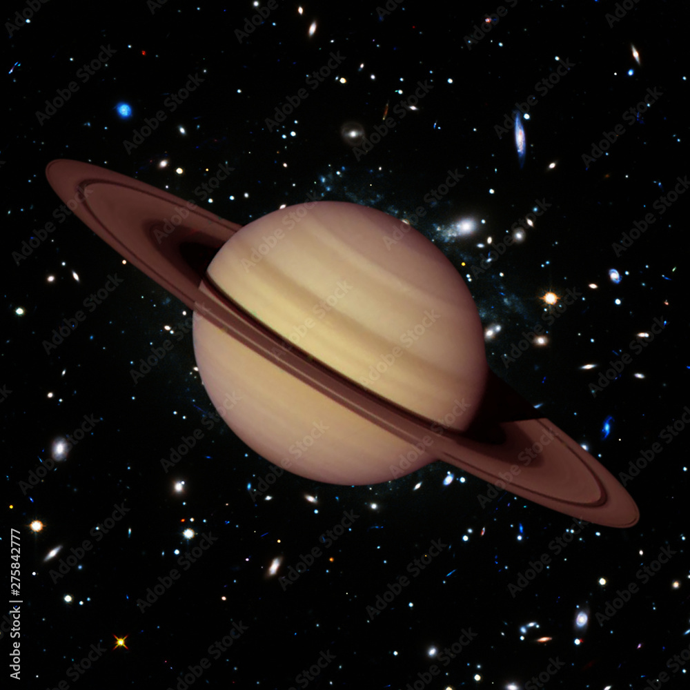 Planet Saturn, with space background. Galaxies and stars on the ...