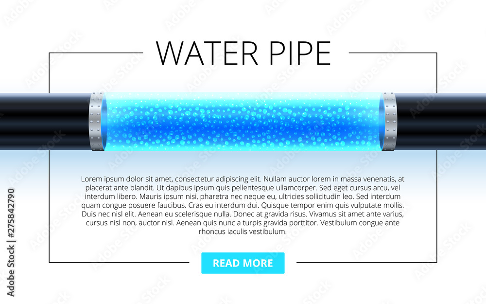 A water pipe with a transparent section of clean water on white ...