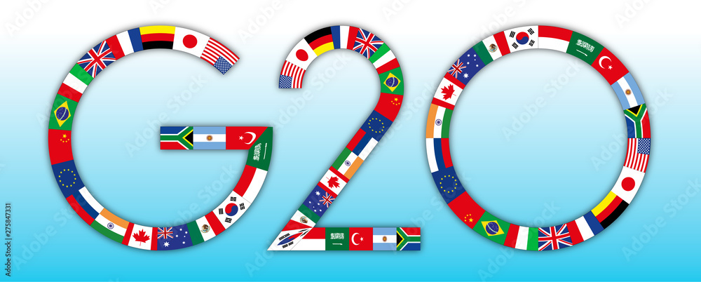 Vetor de G20 global summit of industrialized countries, flags of the ...