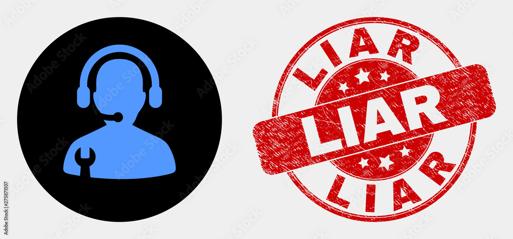 Rounded service operator icon and Liar watermark. Red rounded grunge ...