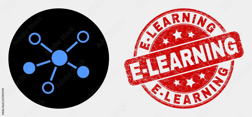 Rounded connections pictogram and E-Learning watermark. Red rounded ...