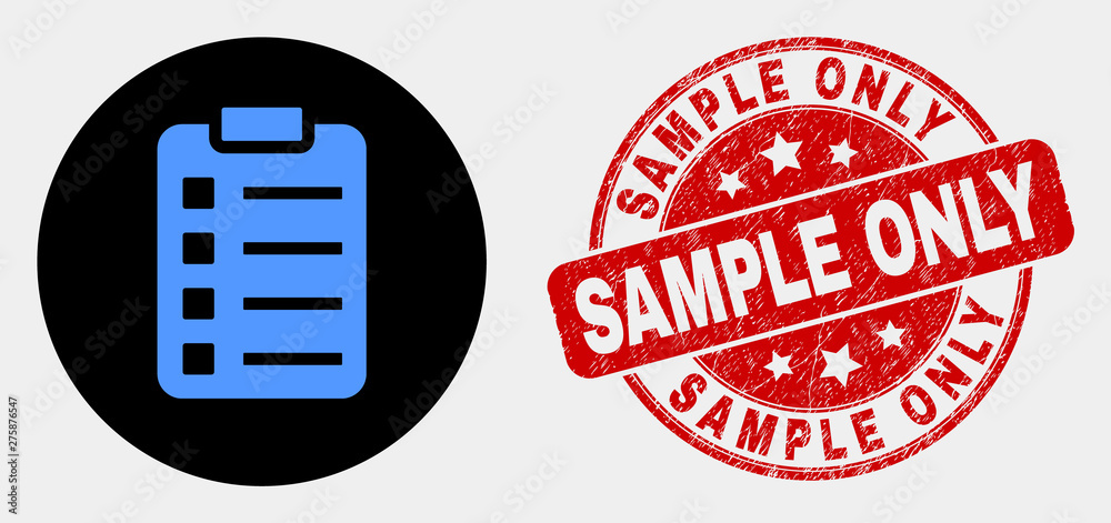 Rounded items pad icon and Sample Only stamp. Red rounded distress seal ...