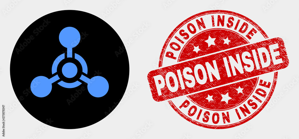 Rounded toxic Nerve agent icon and Poison Inside seal stamp. Red ...