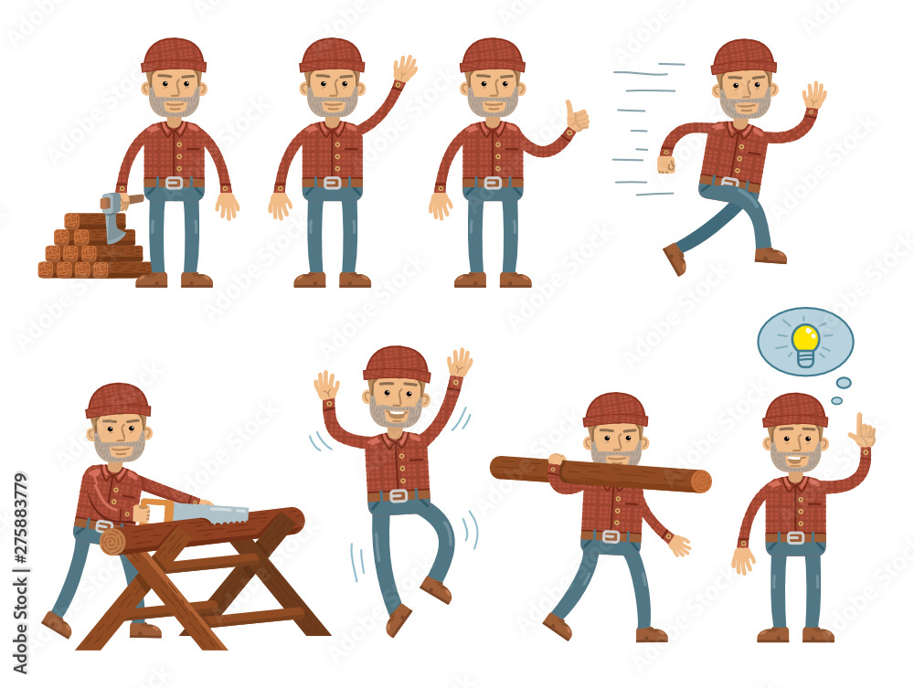 Vecteur Stock Set of lumberjack characters posing in different ...