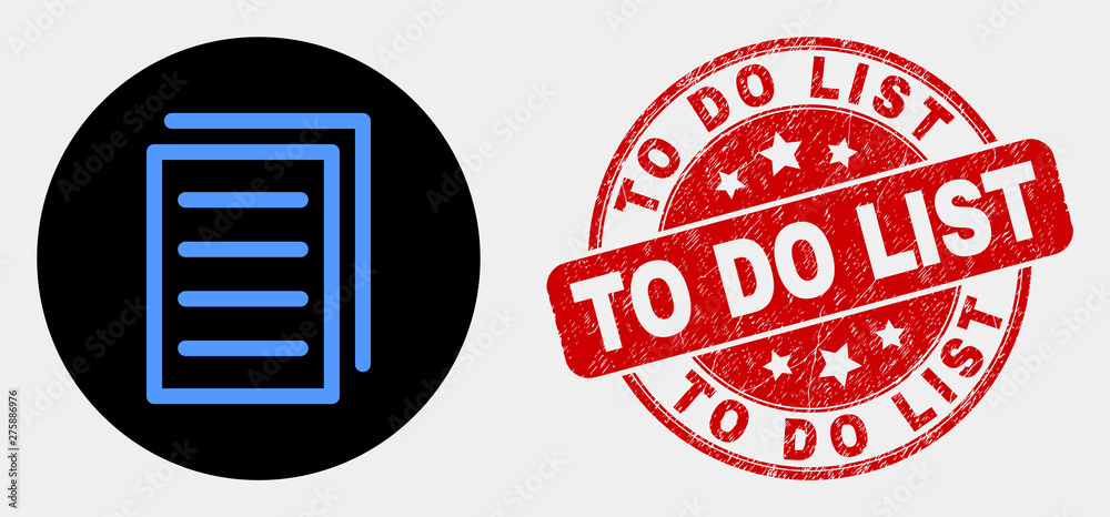 Rounded list page icon and To Do List stamp. Red rounded distress stamp ...