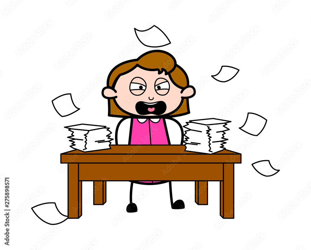 Frustrated Office Employee - Retro Office Girl Employee Cartoon Vector ...