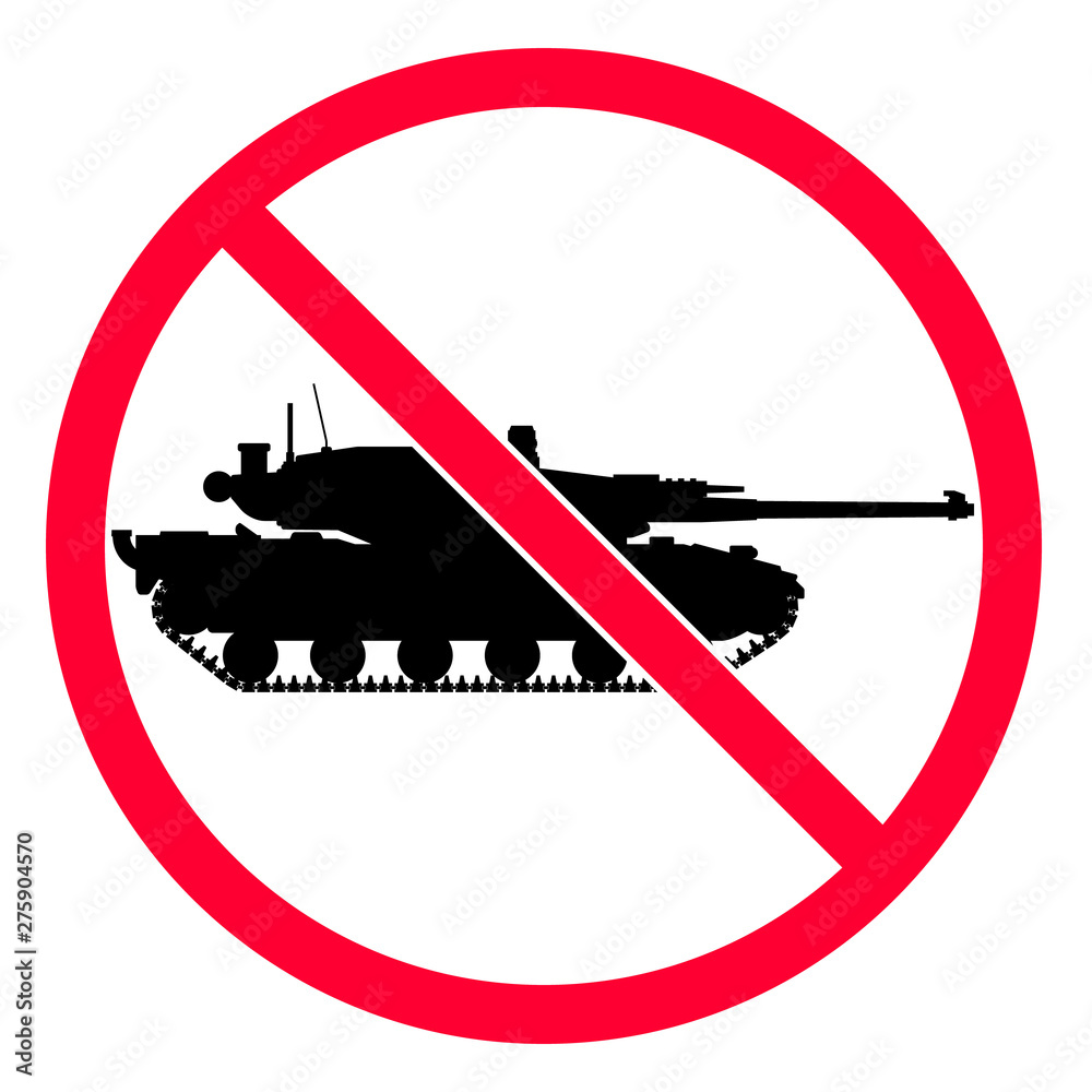 Traffic sign with a tank icon. No tanks allowed. Prohibiting sign ...