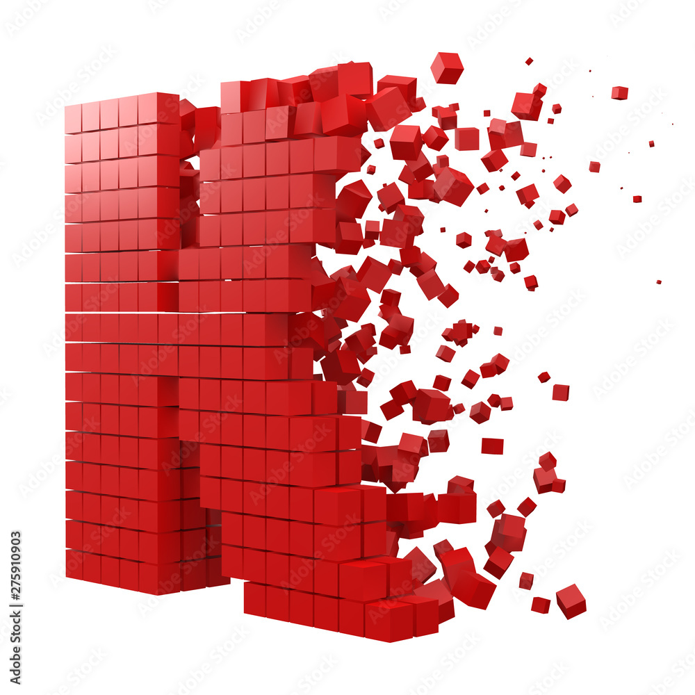 letter K shaped data block. version with red cubes. 3d pixel style ...