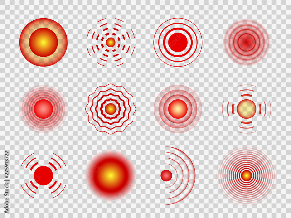 Stockvector Pain circles. Red painful target spot, muscle and joint ...