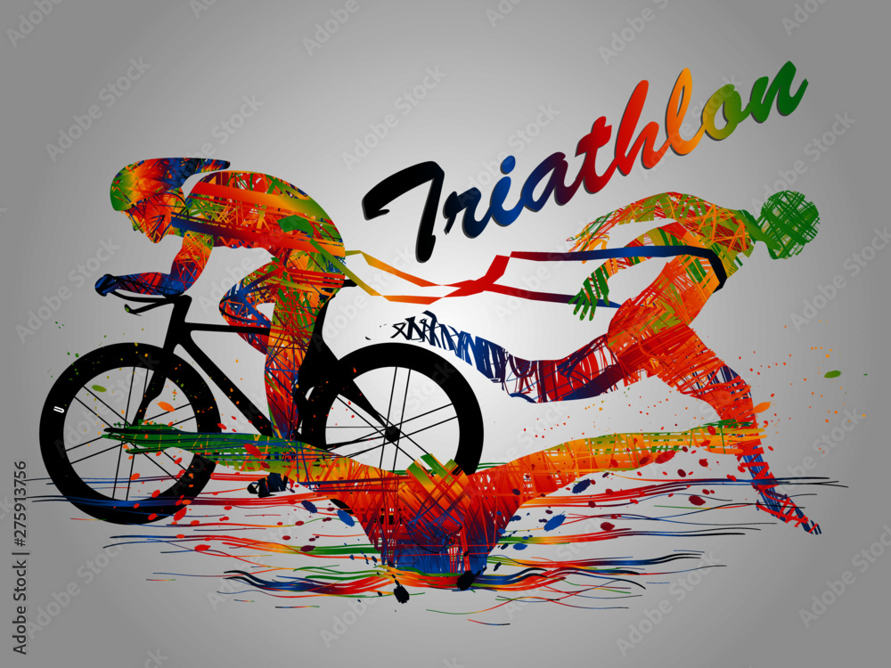 Visual drawing swimming, cycling and runner sport at fast of speed in ...