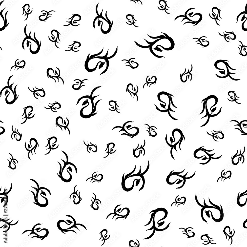 Seamless pattern of hand drawn vector dragon isolated on white ...
