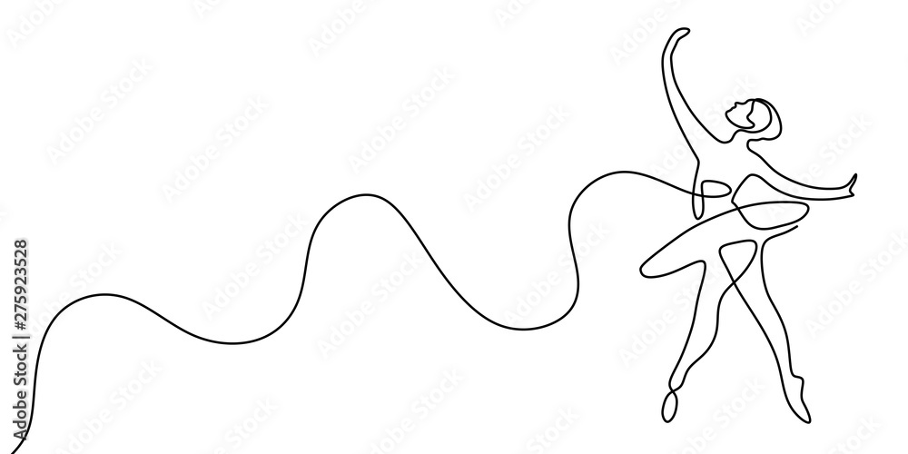 Dancing girl continuous one line drawing vector illustration isolated ...