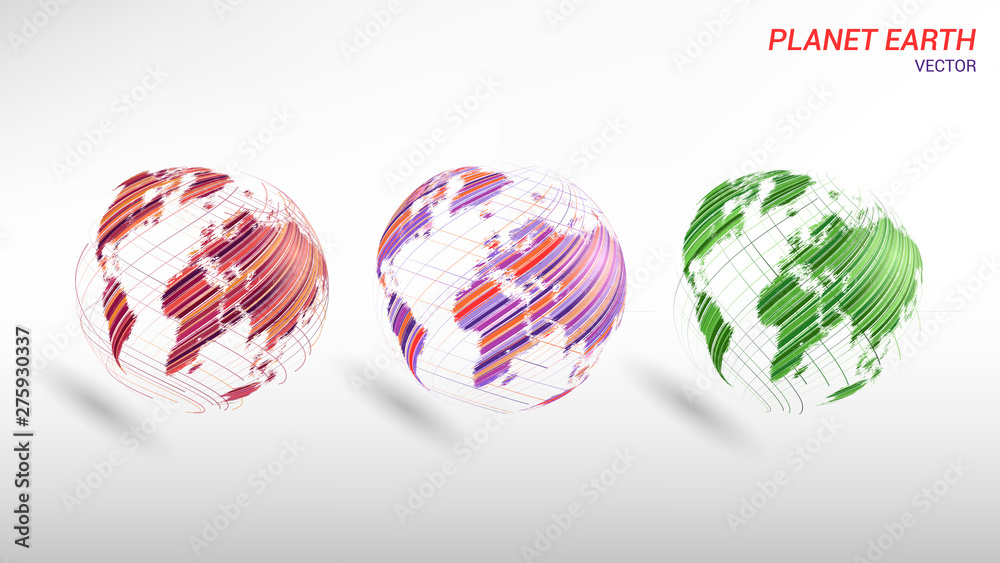 Set of abstract images of the planet Earth. World map. Future. Bright ...