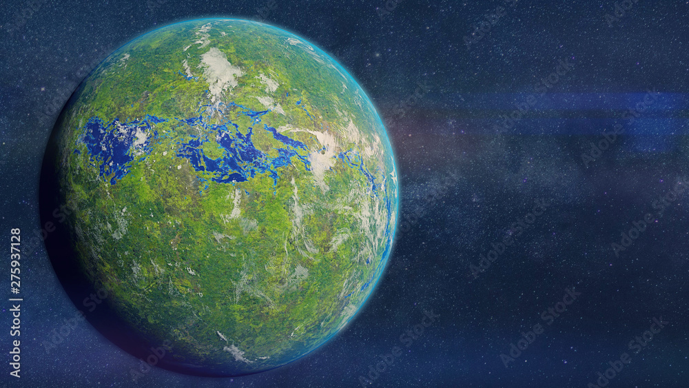 jungle exoplanet, green and biologically active alien planet in a ...