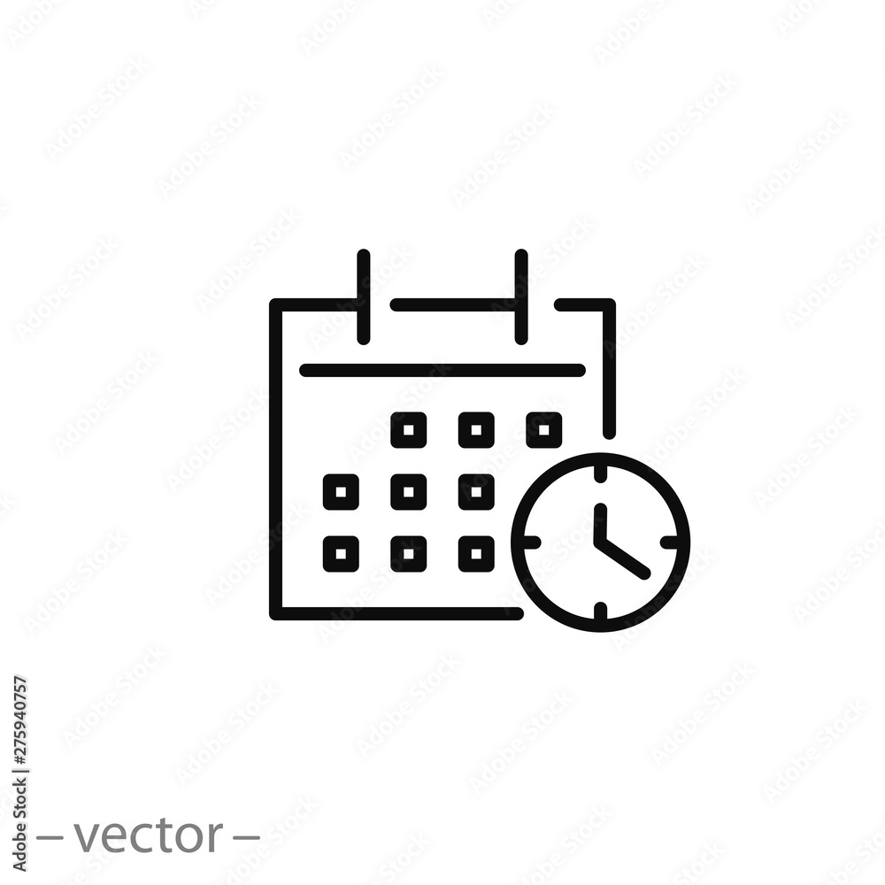 calendar and clock icon, calendar line symbol for web and mobile phone ...
