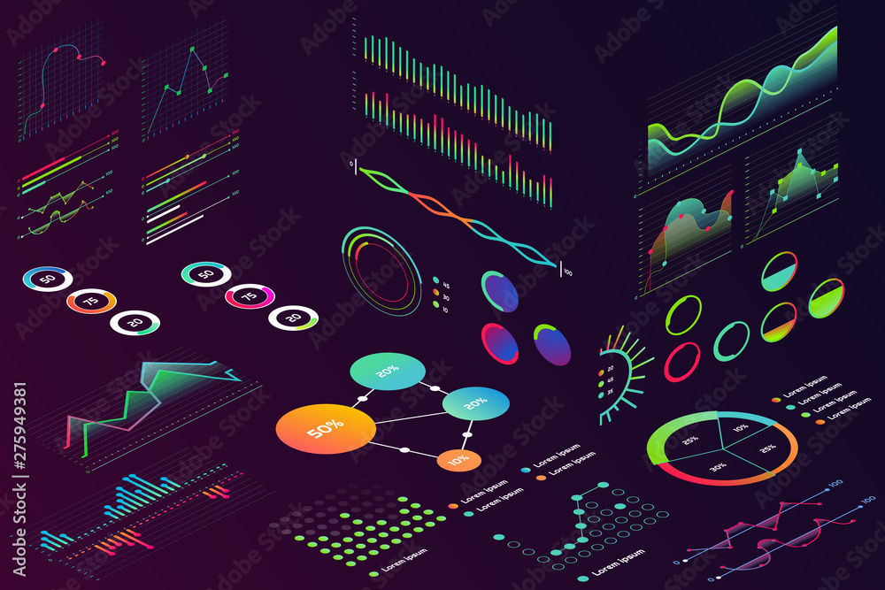 Isometric modern neon color style data finance graphic, business ...