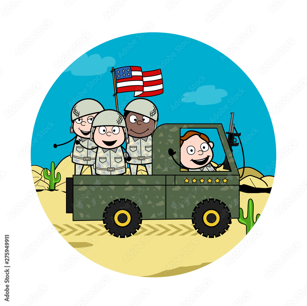 Military Men with USA Flag - Cute Army Man Cartoon Soldier Vector ...